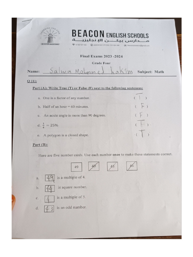 Salwa Grade 4 Math | PDF
