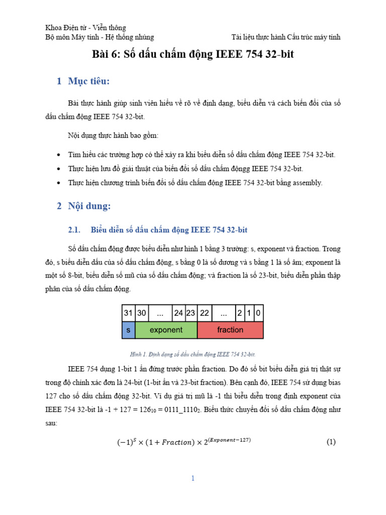 Bài 6 - Số dấu chậm động IEEE 754 32-bit | PDF