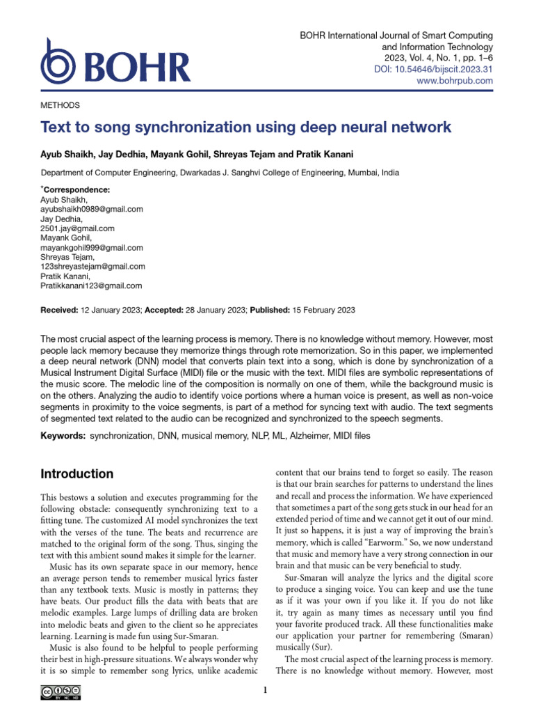 Text To Song Synchronization Using Deep Neural Network Pdf Deep Learning Speech Synthesis