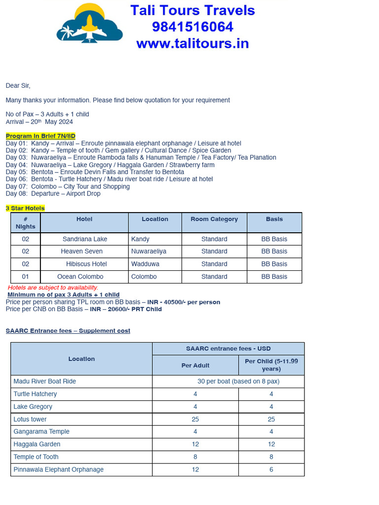7N/8D Family Tour Package in Sri Lanka | PDF