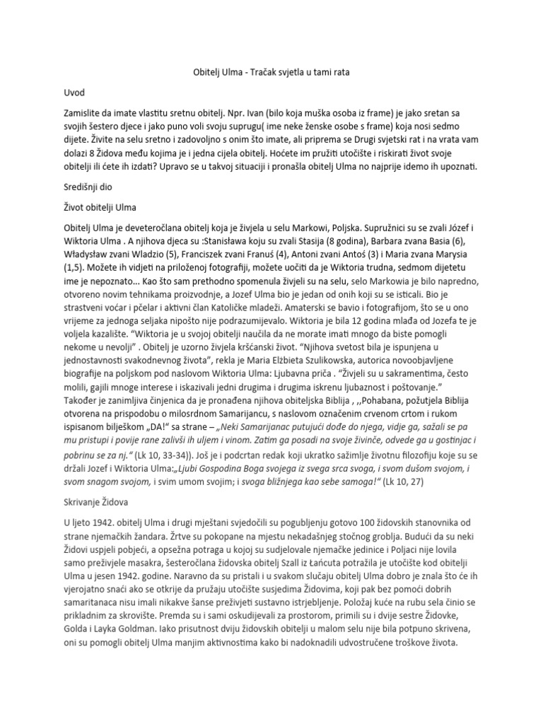 Obitelj Ulma - Tračak Svjetla U Tami Rata | PDF