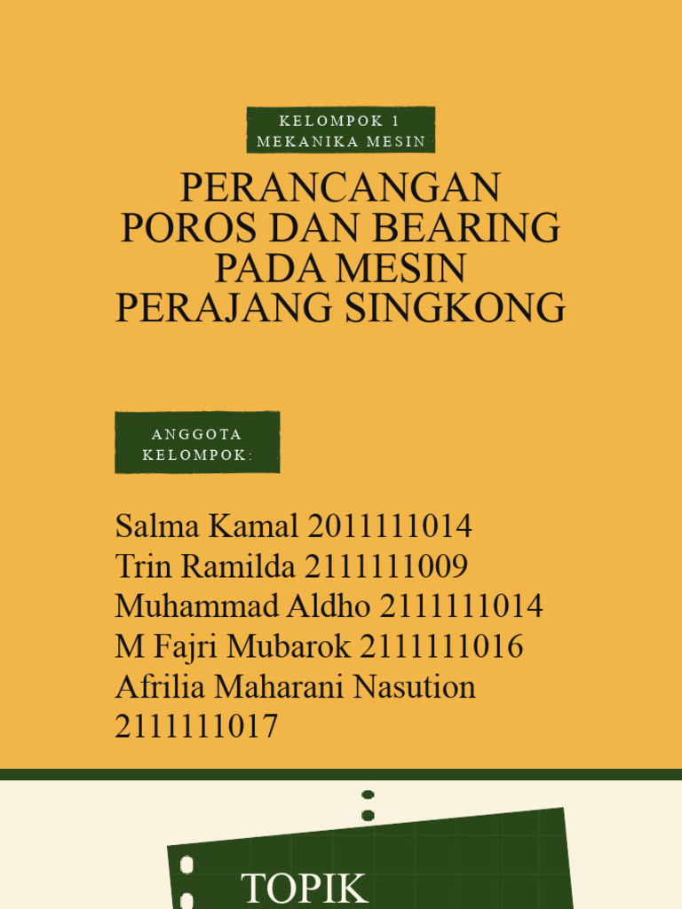 Perancangan Poros Dan Bearing Pada Mesin Perajang Singkong | PDF