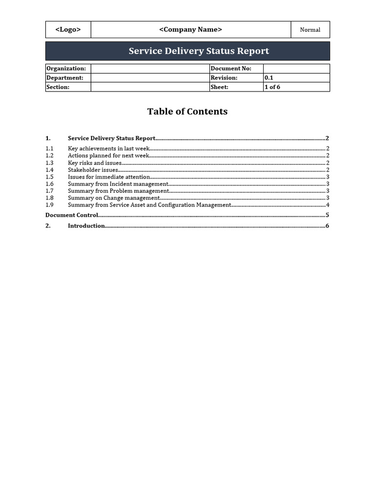 Service Delivery Status Report Template | PDF | Risk | Systems Engineering