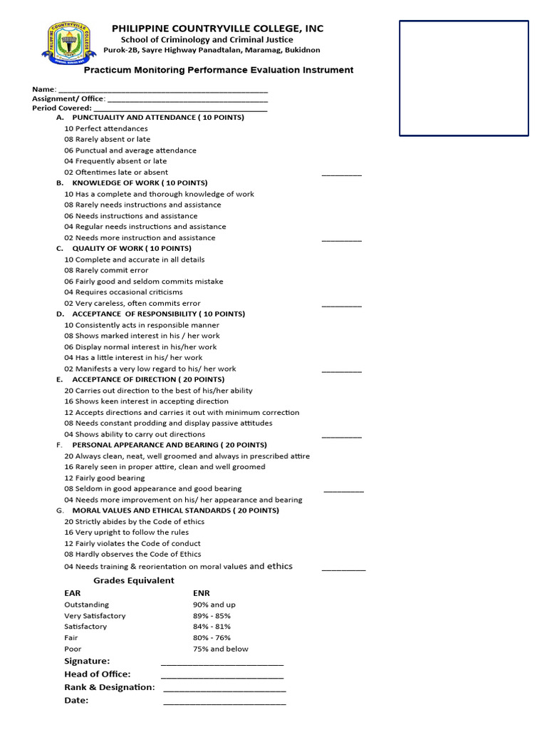OJT-performance-evaluation PHILIPINE COUNTRYVILLE COLLEGE | PDF