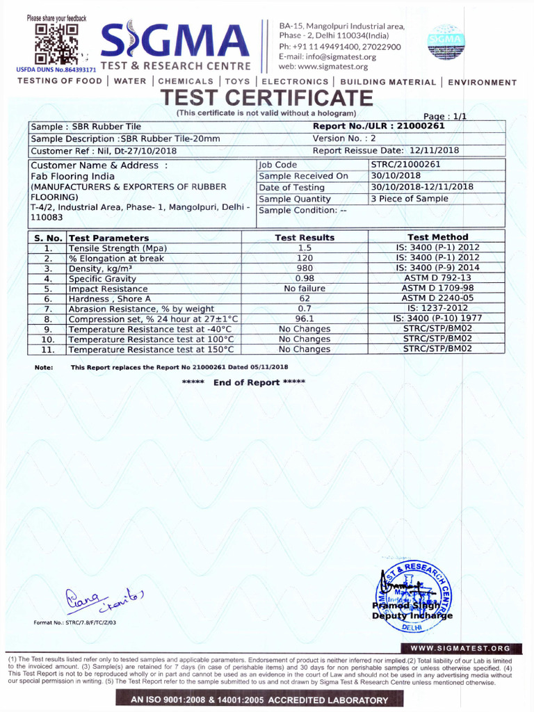 Product Test Certificate | PDF