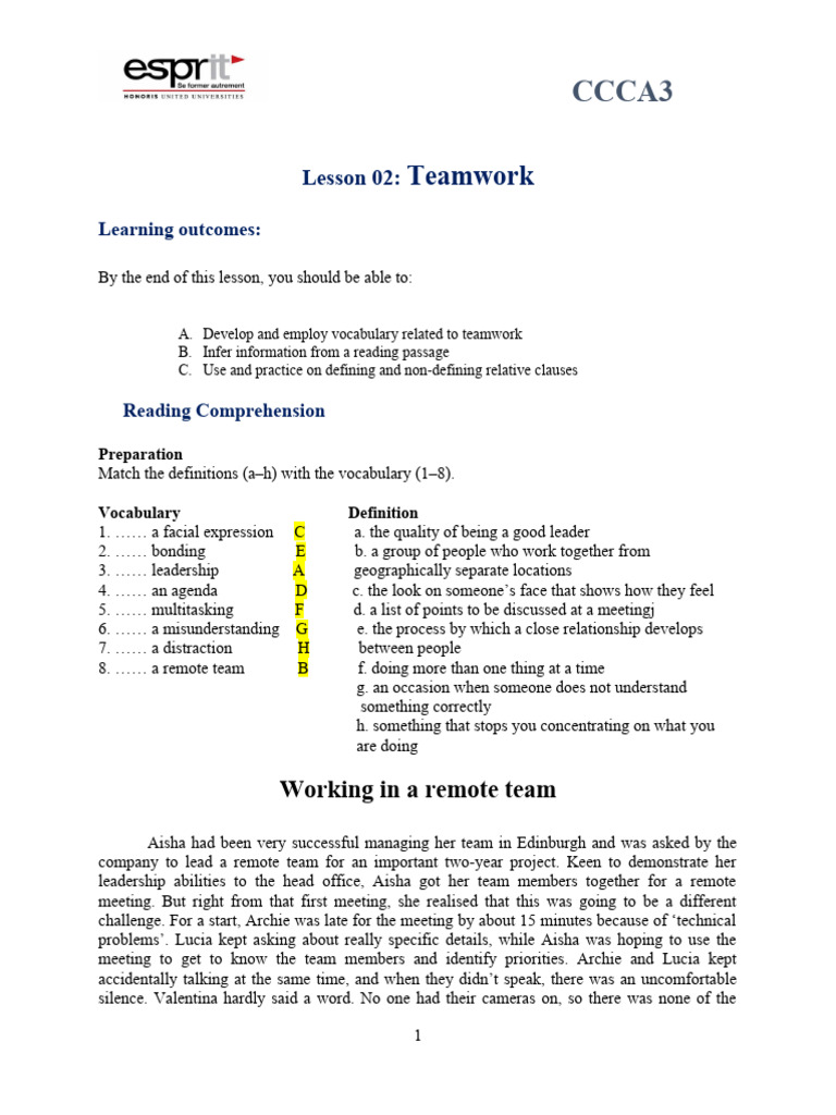 Lesson 02. Handouts - Answer Key | Download Free PDF | Communication ...