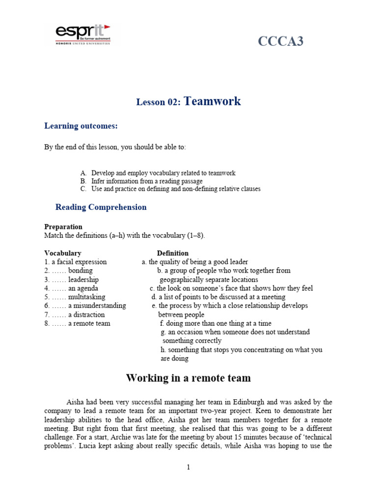 Lesson 02. Handouts | PDF | Communication | Leadership