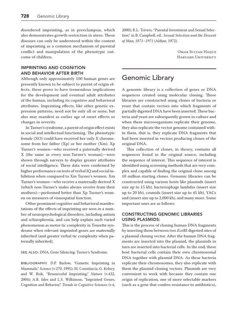 Genomic Library: Imprinting and Cognition and Behavior After Birth ...