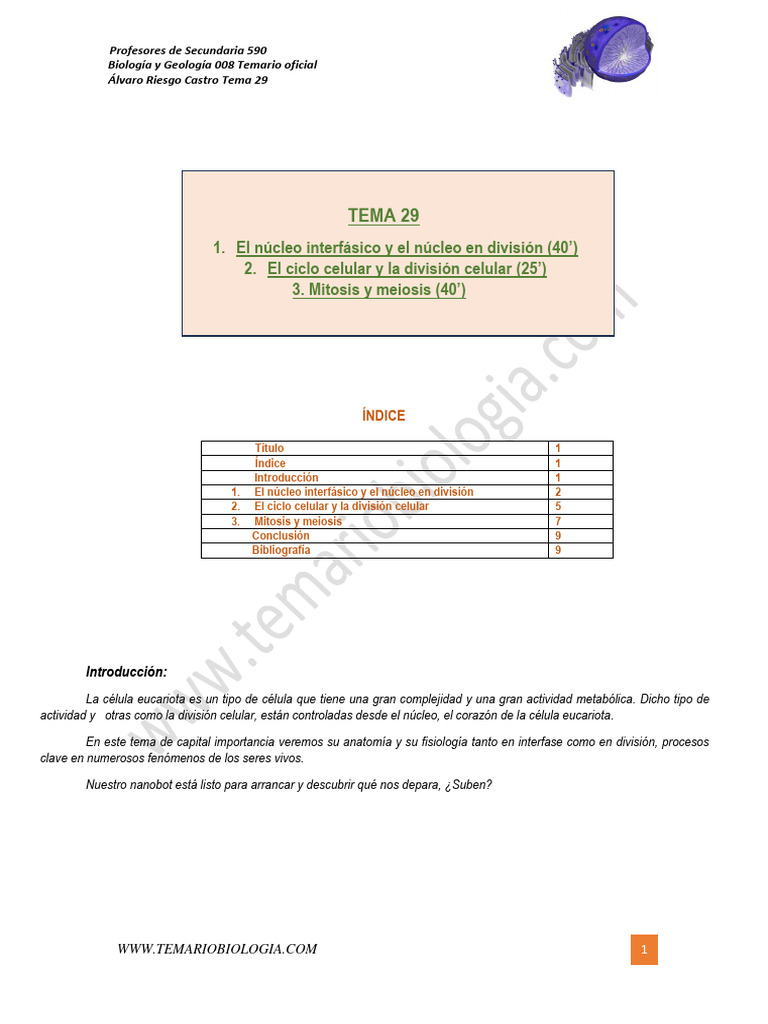 TEMA 29 LOMLOE 2023 2024 - Signed | PDF | Mitosis | Mitosis
