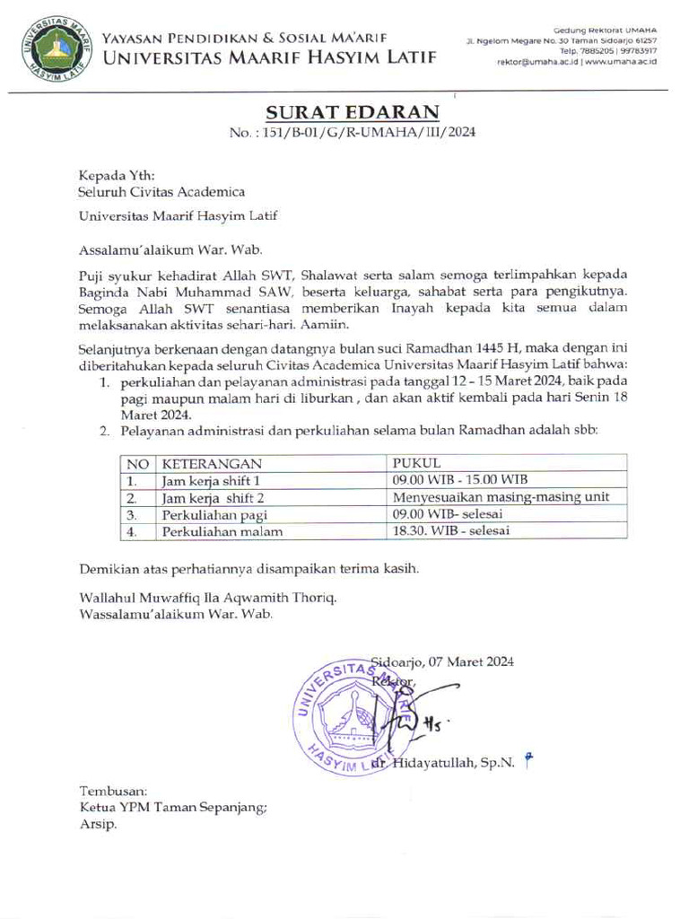 151 - Surat Edaran Libur Awal Puasa | PDF