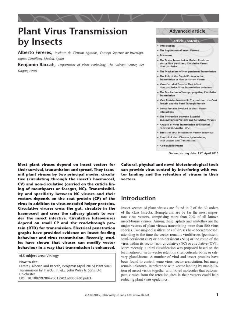 Plant Virus Transmission BT Insects | PDF | Virus | Plant Virus