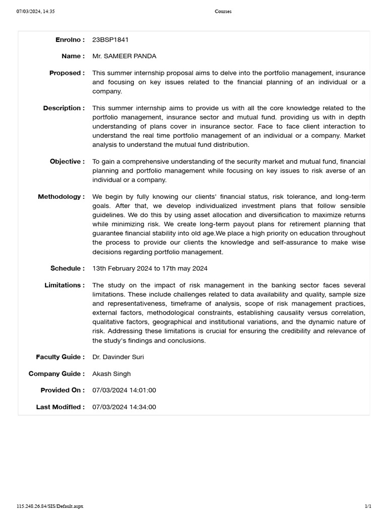 SIS Proposal 1 | Download Free PDF | Investment Management | Risk