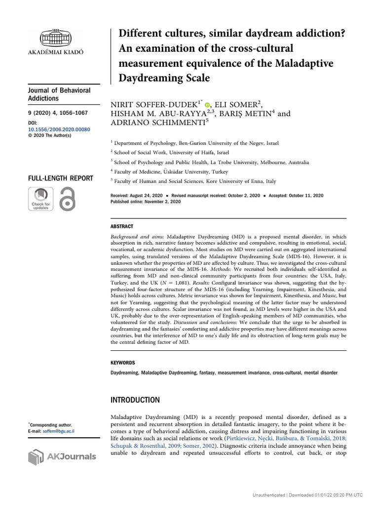 Different Cultures, Similar Daydream Addiction? An Examination of The ...