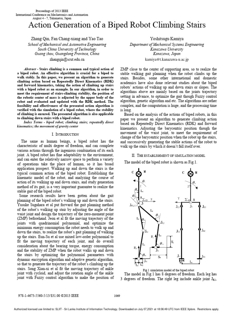 Action Generation of A Biped Robot Climbing Stairs | PDF | Center Of Mass | Kinematics