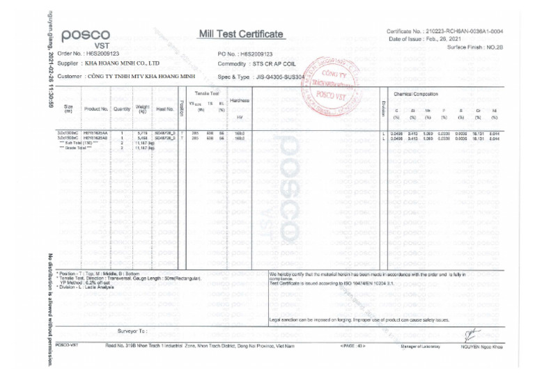 TOLE GÂN 304 3X1500-POSCO | PDF