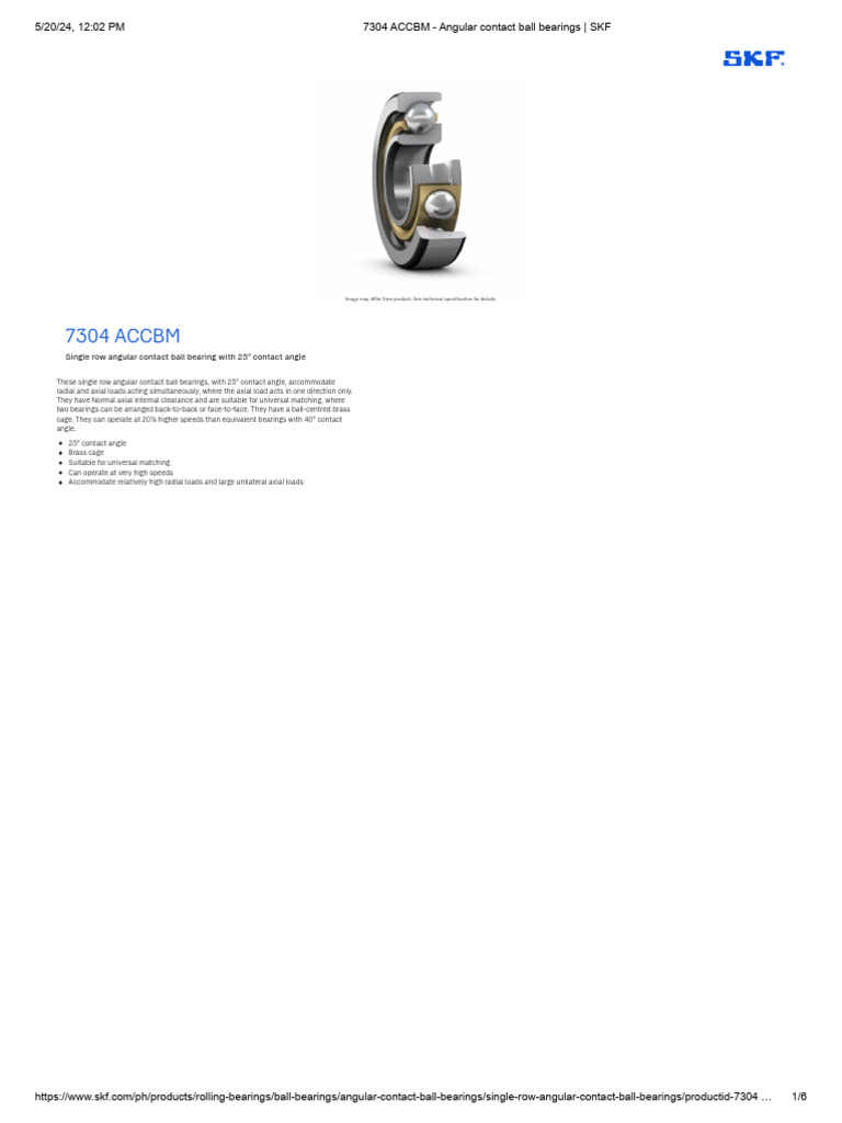 7304 ACCBM Angular Contact Bearing Specs | PDF | Bearing (Mechanical ...