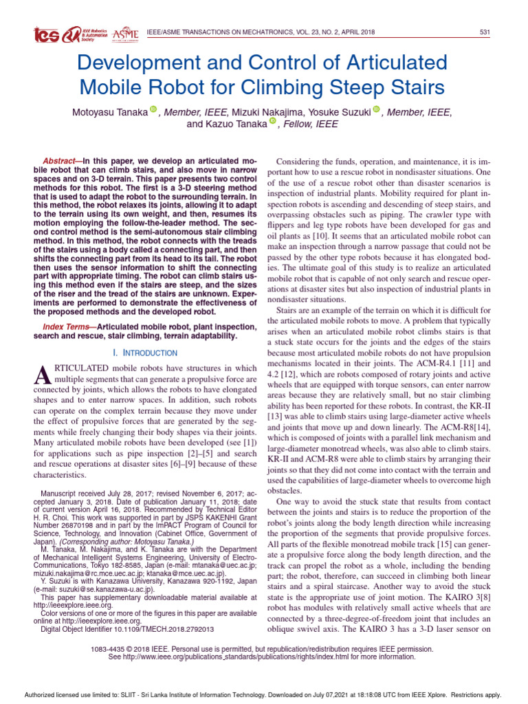 Development And Control Of Articulated Pdf Stairs Robot
