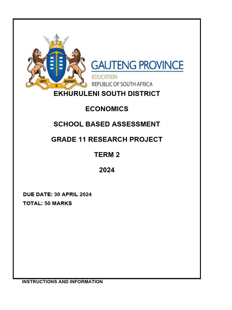 Grade 11 Economics Research Project 2024 Pdf Elasticity Economics