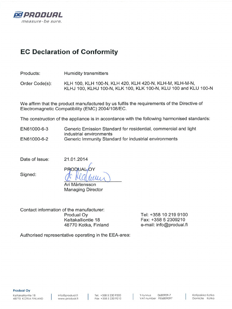 Ce - Humidity Transmitters | PDF