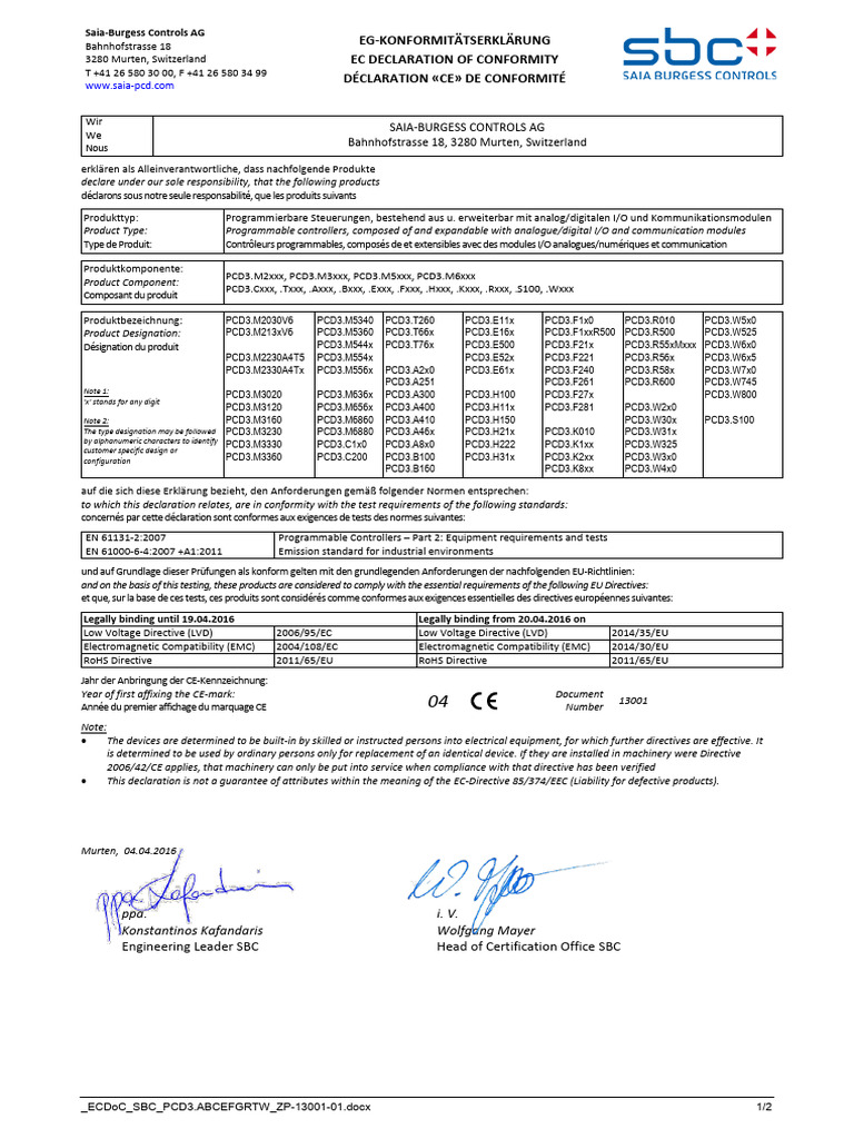 ECDoC SBC PCD3.ABCEFGRTW ZP-13001-01 | PDF | Safety | European Integration