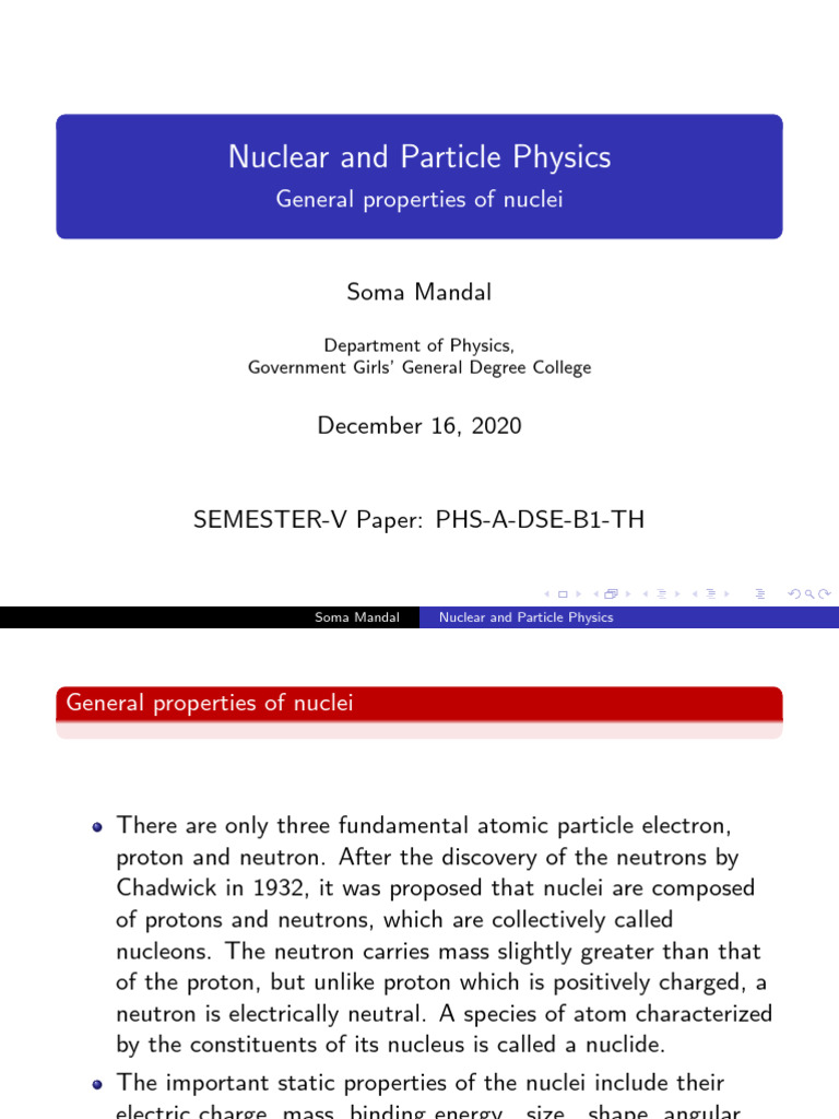 PHS A DSE B1 TH Lecture 1 | PDF | Atomic Nucleus | Neutron