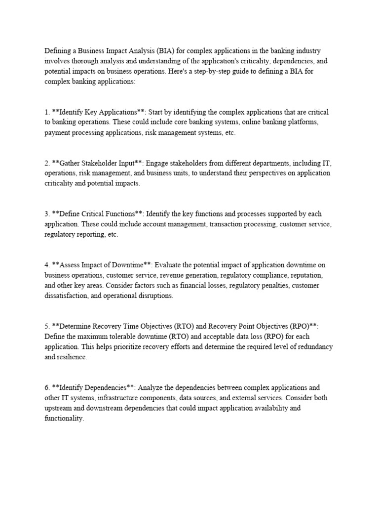 BIA Guide for Banking Applications | PDF | Disaster Recovery ...