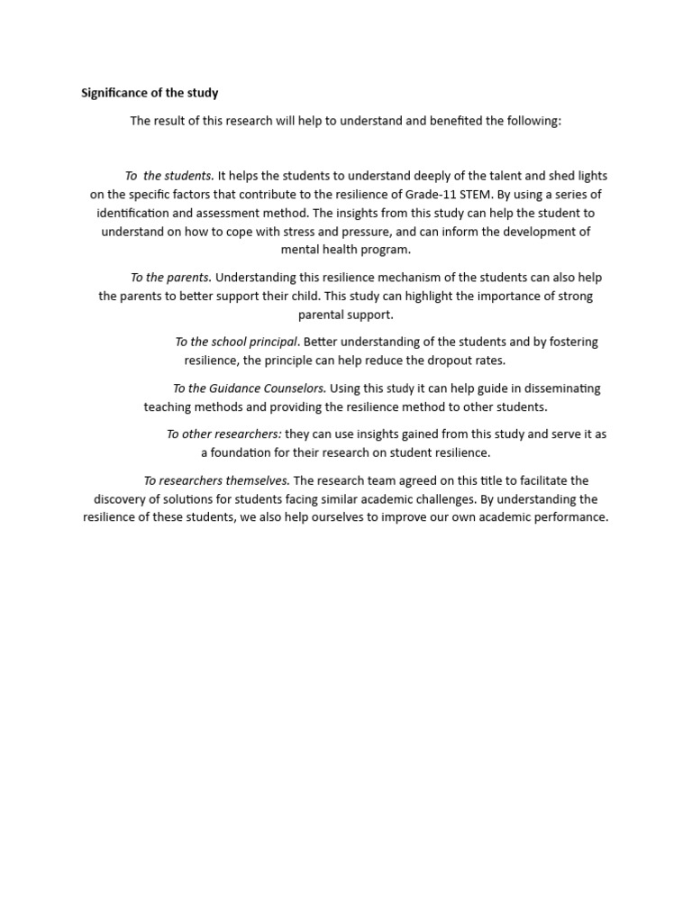 Significance of The Study | PDF