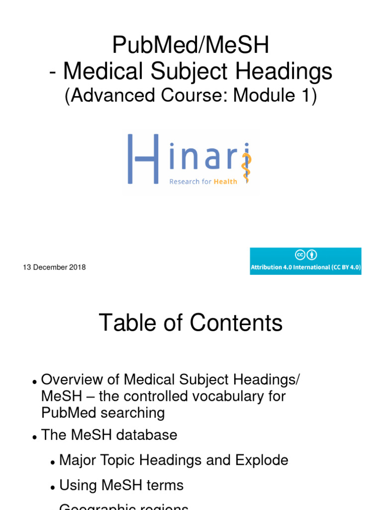 HINARI Advanced Course Module 1 PubMed MeSH 2018 12 | Download Free PDF | Pub Med | Information ...