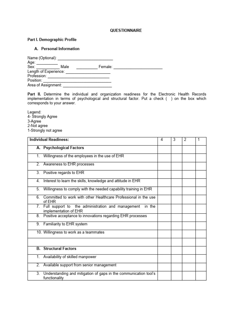 QUESTIONNAIRE | Download Free PDF | Electronic Health Record | Computing