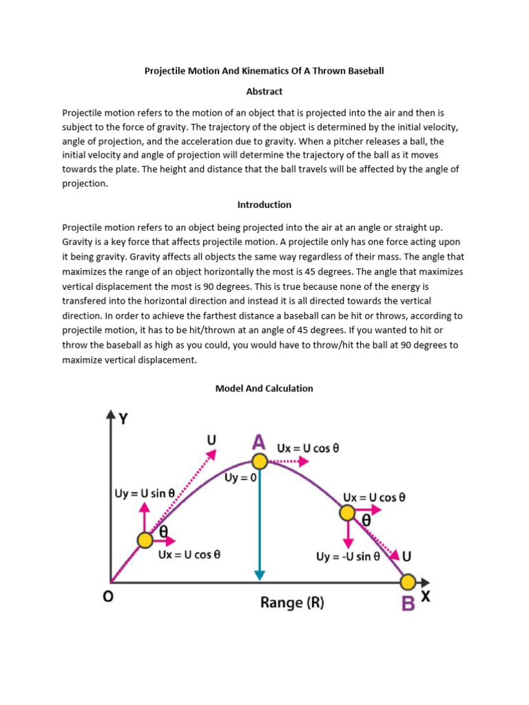 Projectile Motion and Kinematics of A Thrown Baseball | PDF ...