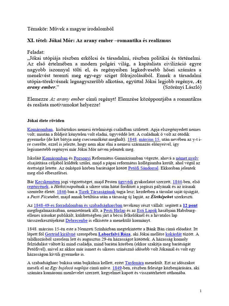 Jókai Az Arany Ember | PDF