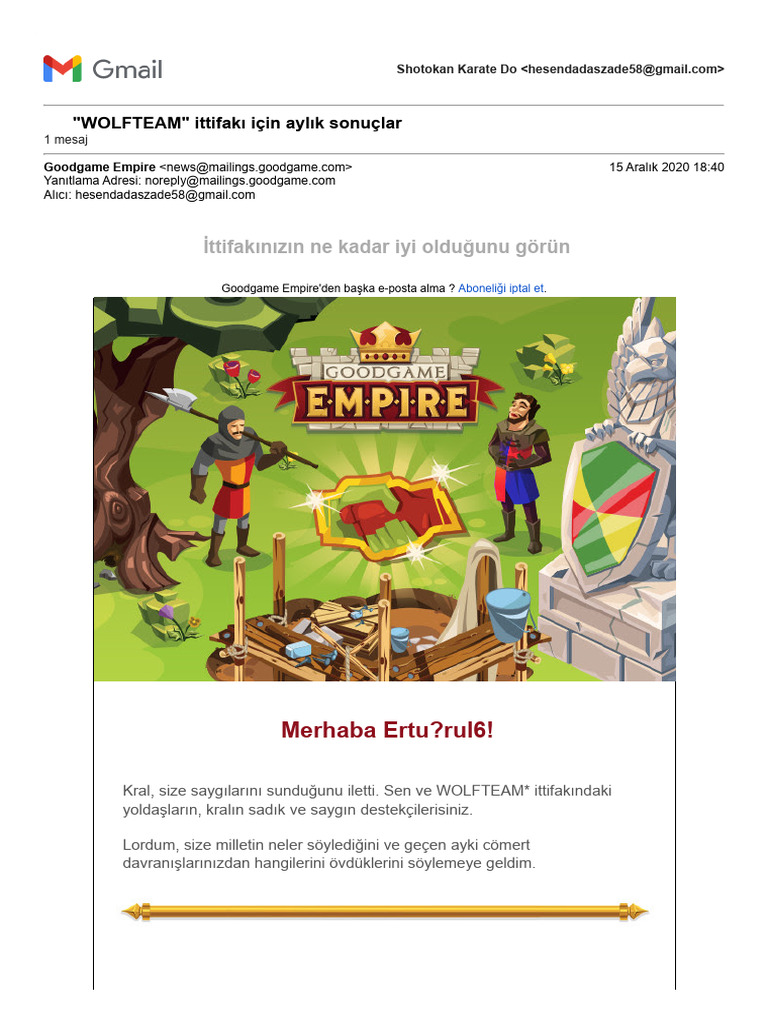 Gmail - ? - WOLFTEAM - Ittifakı Için Aylık Sonuçlar GoodGame Empire | PDF