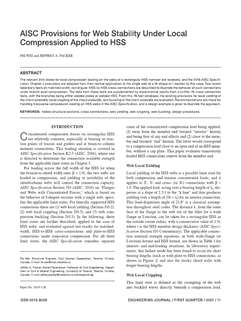AISC HSS Web Stability Under Local Compression | PDF