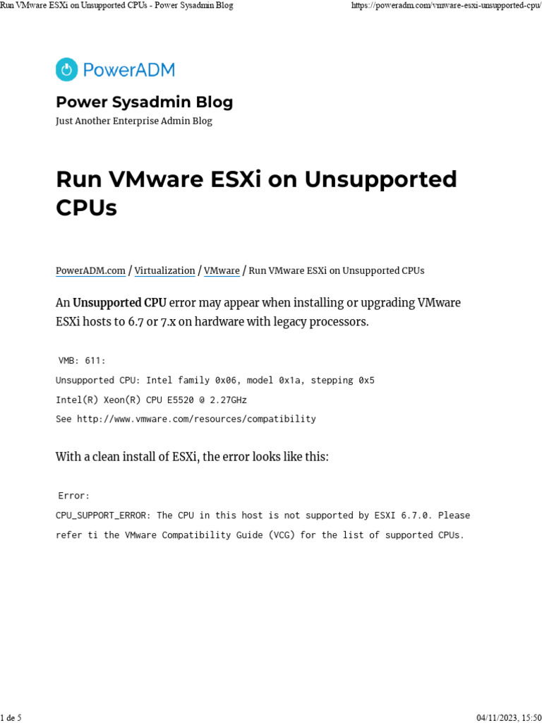Run VMware ESXi On Unsupported CPUs - Power Sysadmin Blog | PDF ... Run VMware ESXi On Unsupported CPUs - Power Sysadmin Blog | PDF ...