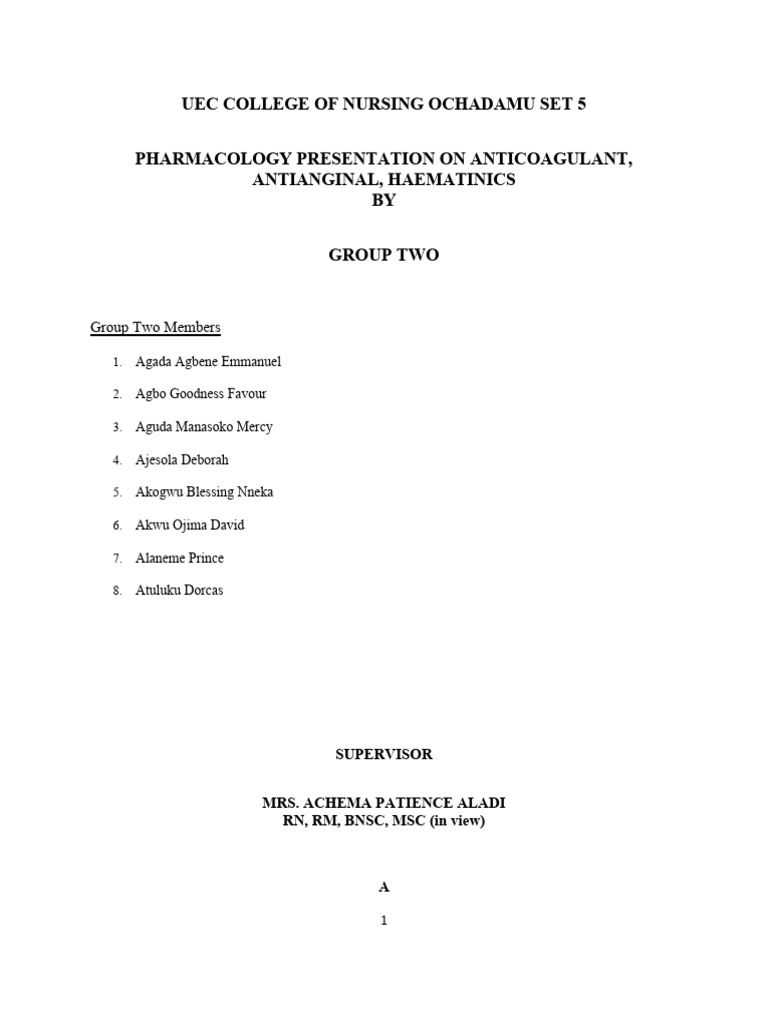 Group Two Presentation Pharmacology | PDF | Thrombosis | Thrombus Group Two Presentation Pharmacology | PDF | Thrombosis | Thrombus