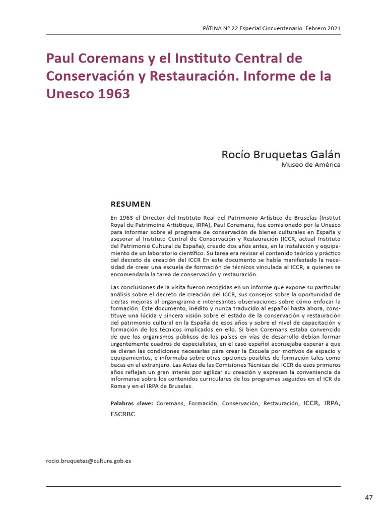Paul Coremans y El Instituto Central de Conservación y Restauración ...