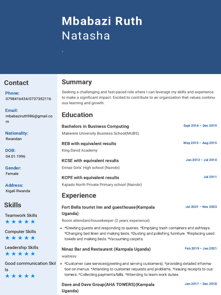 Mbabazi Ruth Resume 593 | PDF