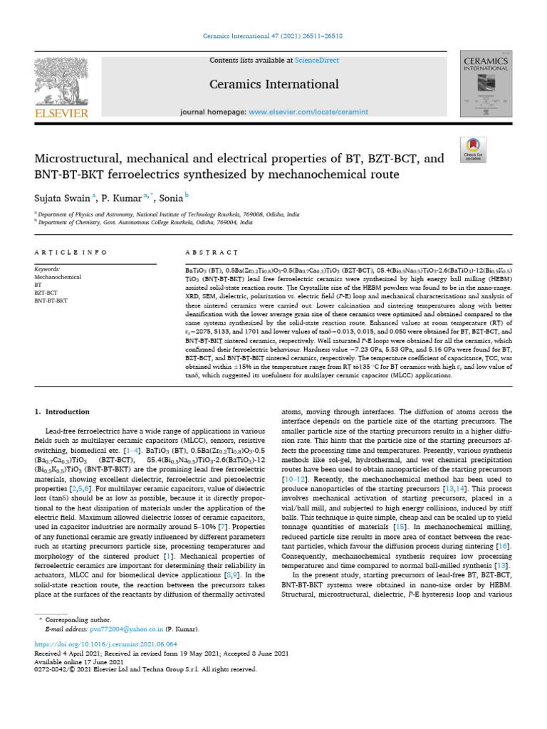 Elctric Mechanical Micro of BNT BKT BT | PDF | Ceramics | Sintering