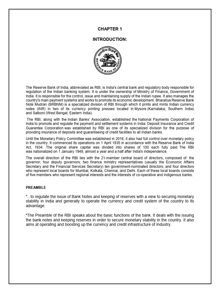 CHAPTER 1 RBI AMISHA - PDF 1 | PDF | Reserve Bank Of India | Banks