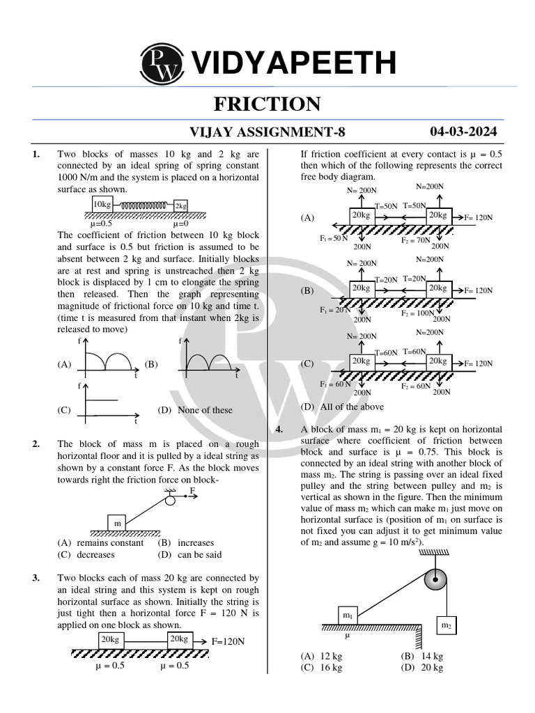Friction - Home Assignment | PDF | Force | Friction