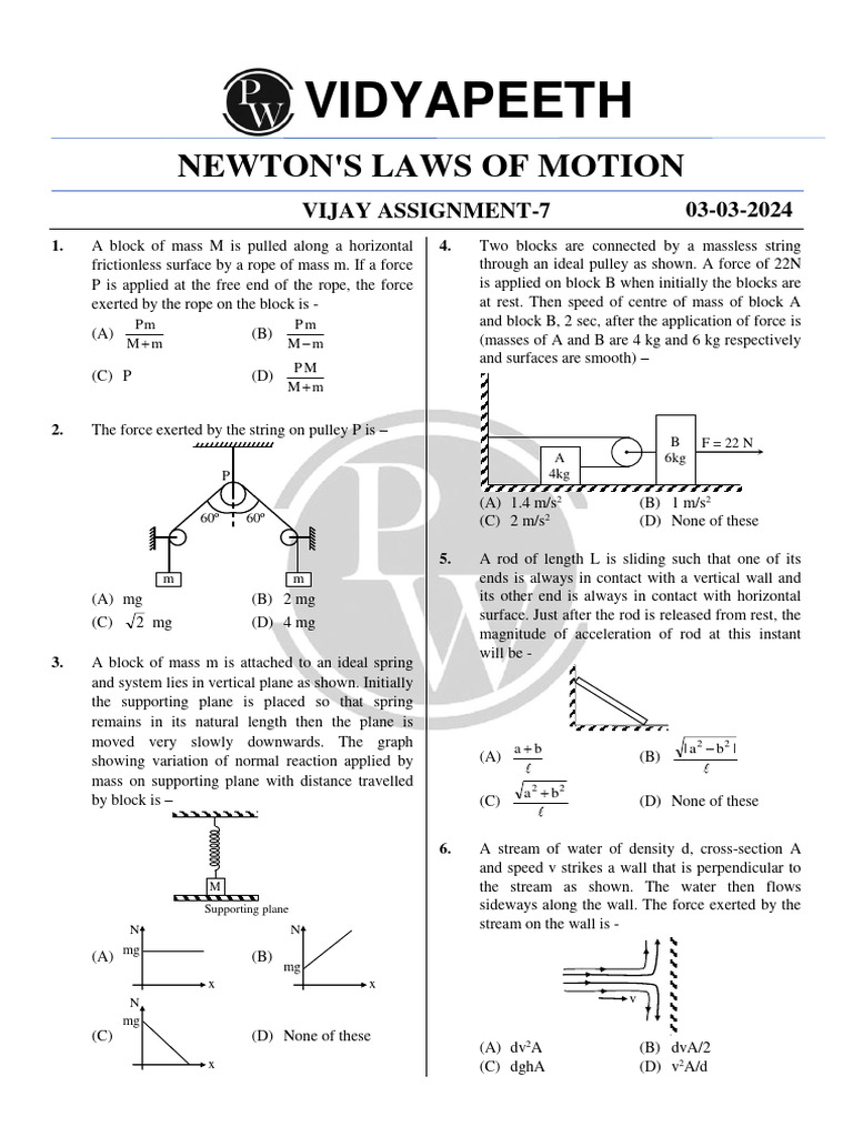 Newton's Laws of Motion - Home Assignment | Download Free PDF | Force ...