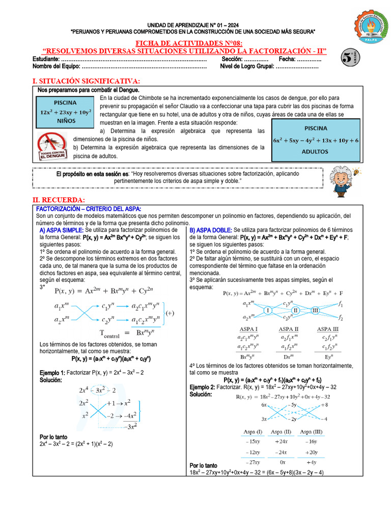 Ficha 8-5to-Ua1-2024 | PDF | Factorización | Matemáticas