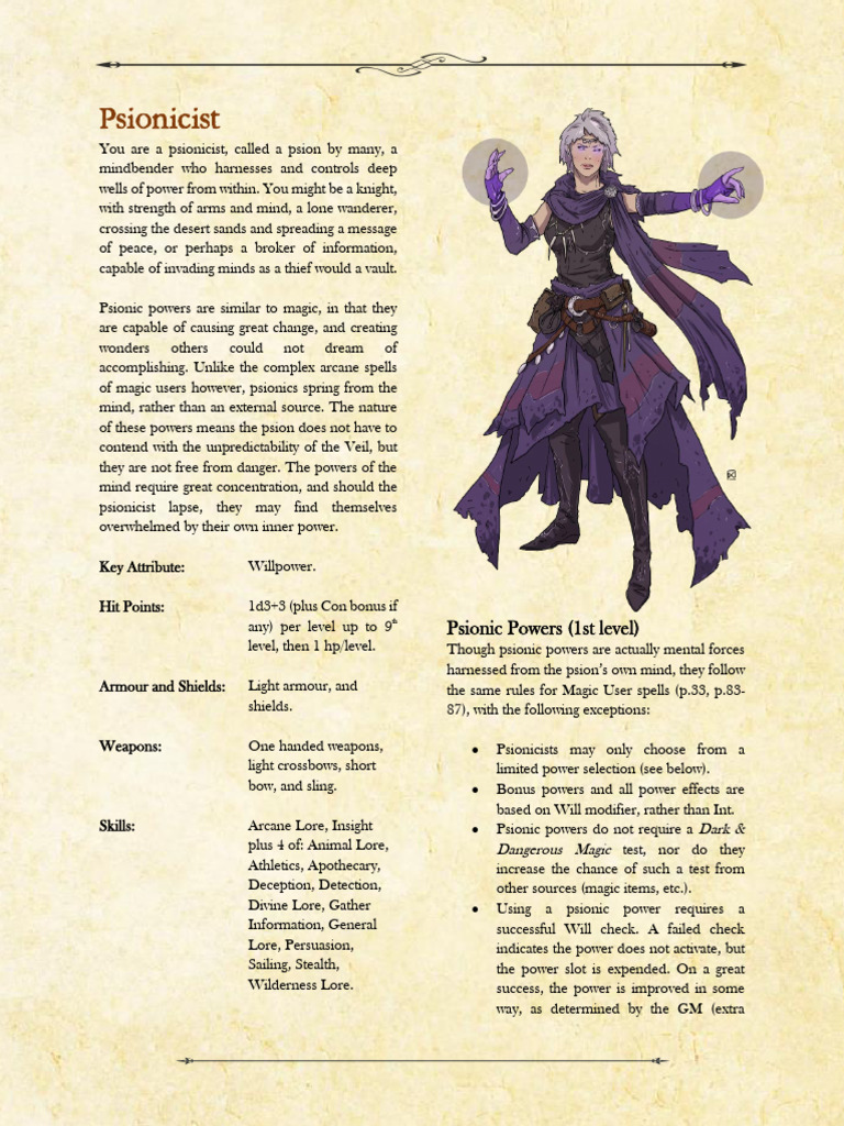 Low Fantasy Gaming - Class Homebrew - Psionicist | PDF | Fantasy Role ...