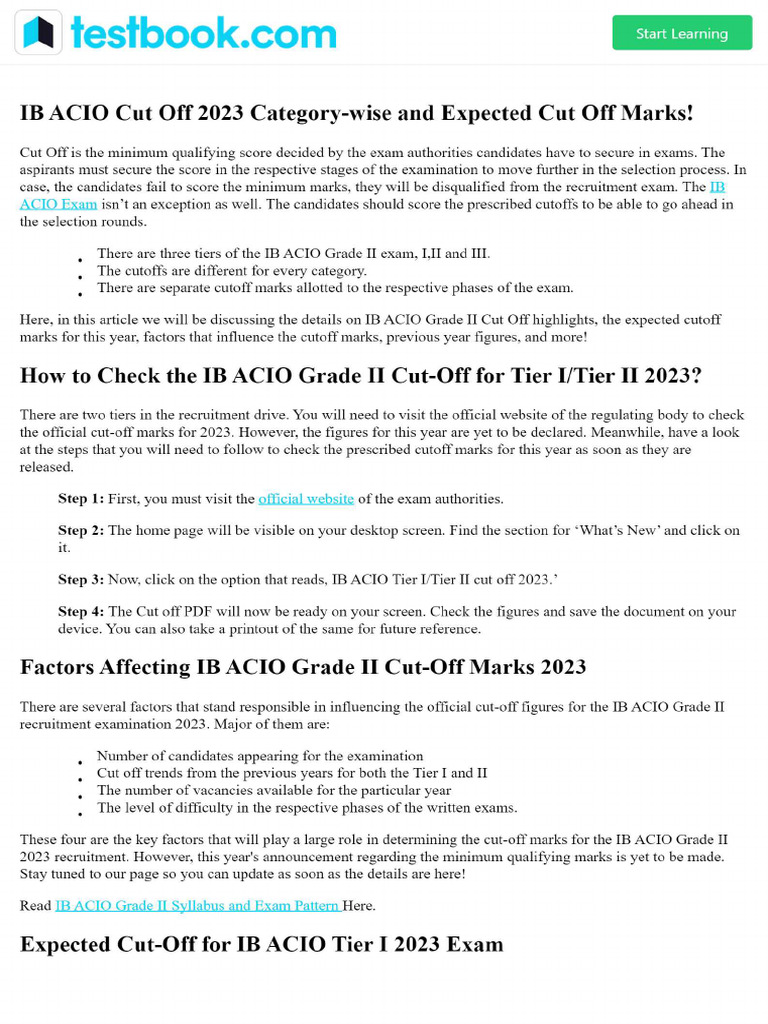 IB ACIO Cut Off 2023 Category-Wise and Expected Cut Off Marks! | PDF