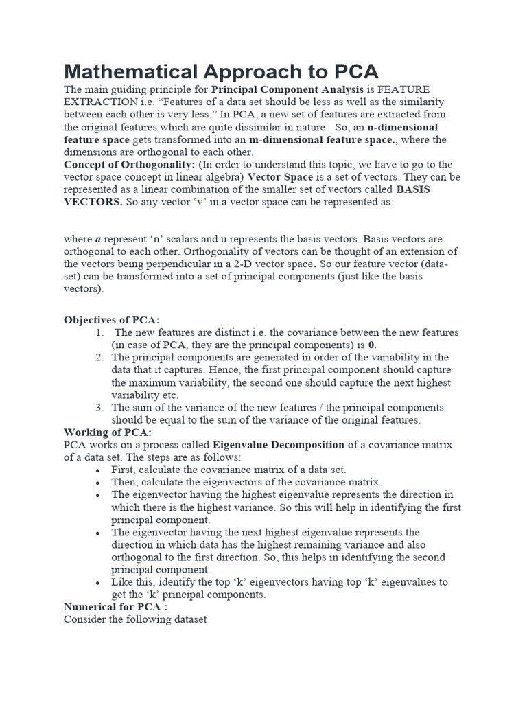 Mathematical Approach To PCA | PDF | Principal Component Analysis | Eigenvalues And Eigenvectors