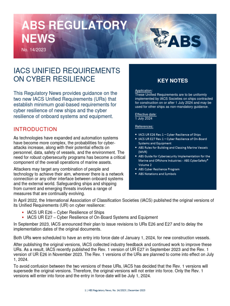 ABS Regulatory News - IACS UR E26 and E27 Dec-2023 | PDF | Computer ...