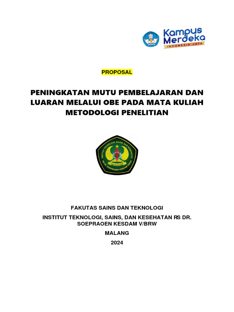 Proposal Kegiatan Peningkatan Mutu Pembelajaran Dan Luaran Melalui Obe ...