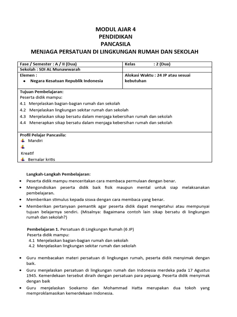 Modul Ajar 4 PPKN Kelas 2 | PDF | Seni & Disiplin Bahasa