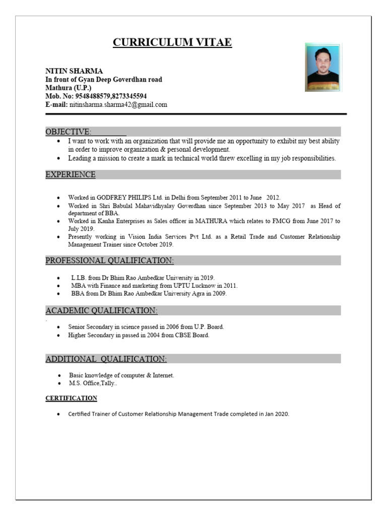 Resume Nitin Sharma | PDF | Private Sector | Business