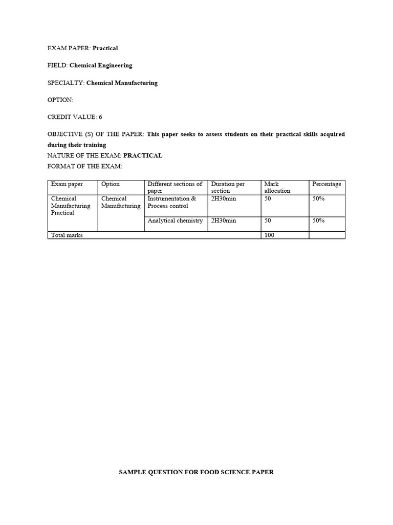 Chemical Engineering Practical Exam Guide | PDF | Nutrition | Diet ...